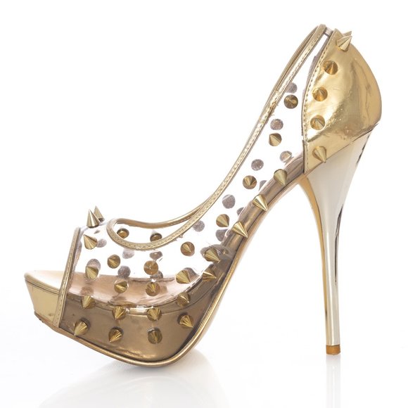 Shiekh | Shoes | Shiekh Gold Studded Open Toe Patent Platform Pumps ...
